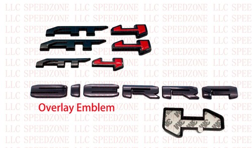 2020-2026 GMC SIERRA AT4 Emblem Kit 4 Piece Gloss Black Red Overlay ...