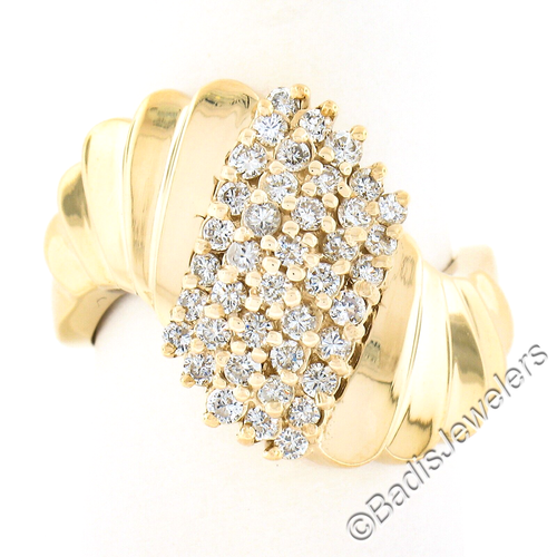 14K Yellow Gold 0.75ctw Round Diamond Polished Wavy Tiered Cluster ...