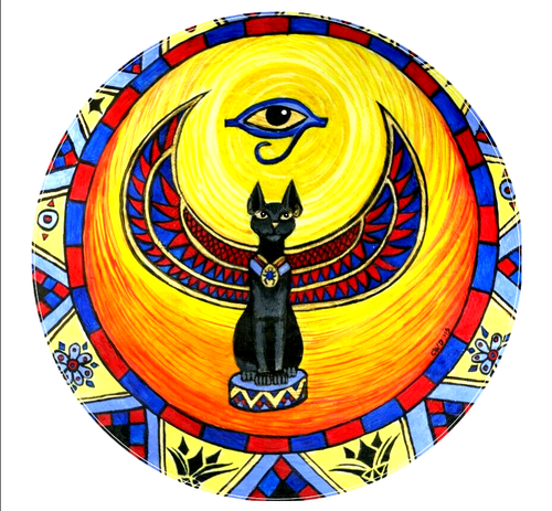EGYPTIAN BLACK CAT HORUS Large Pendant Charm 925 Sterling Silver 20 ...