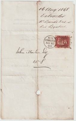 1868 EDINBURGH BRUNSWICK STAR TYPE VIa REGISTER HOUSE TO JOHN MARTIN ...