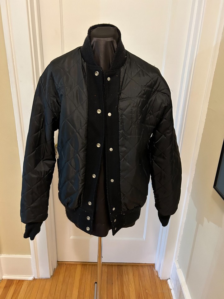 DeLong Wool Leather Varsity Snap Letterman Jacket Vintage Black Size ...