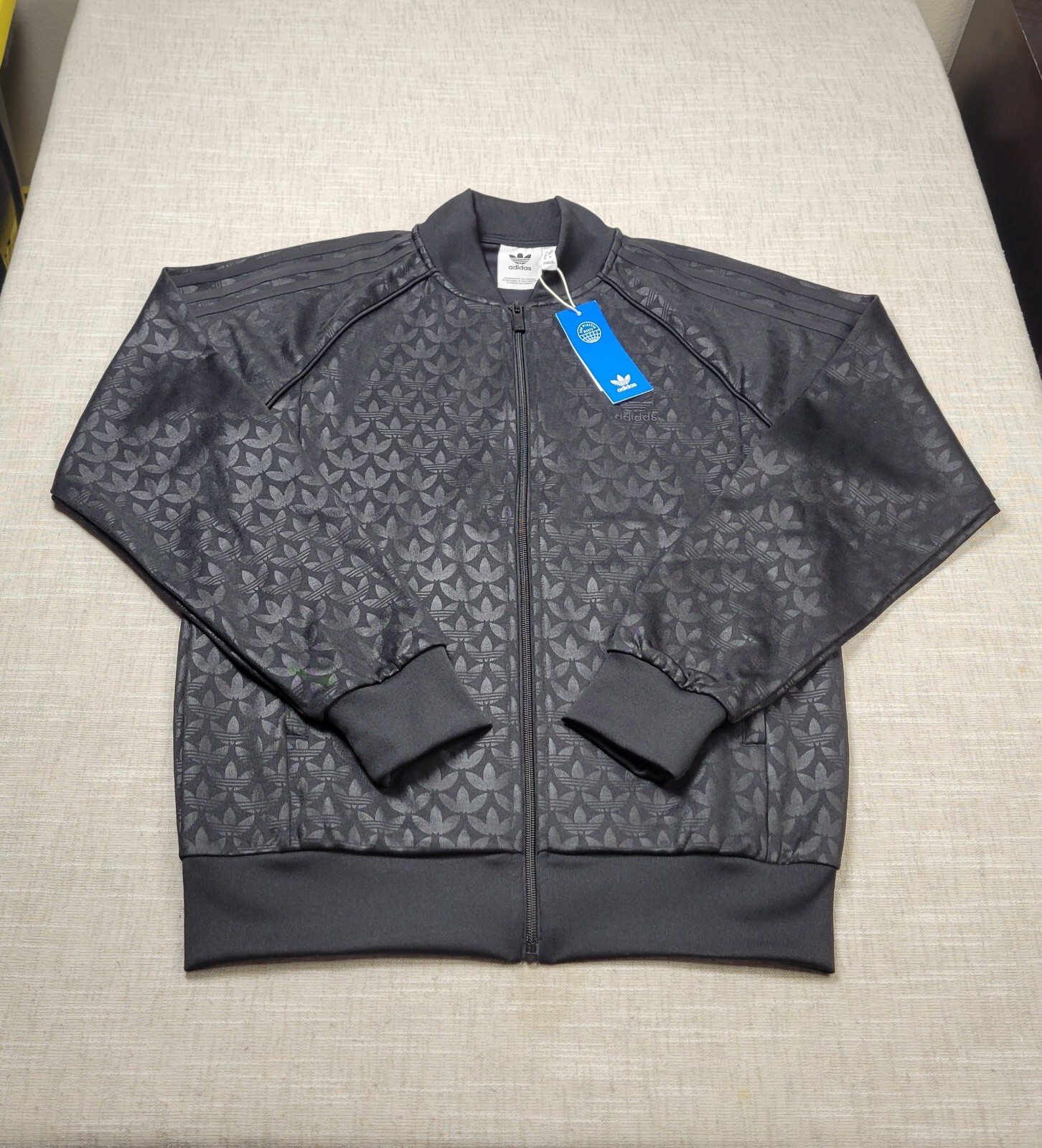 Adidas Superstar Track Jacket Medium Mens Black Monogram Logo Trefoil ...