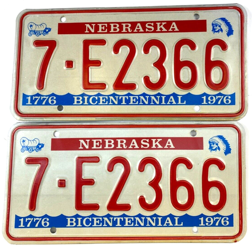 Nebraska 1976 License Plate Set Bicentennial Vintage Garage Madison Co ...