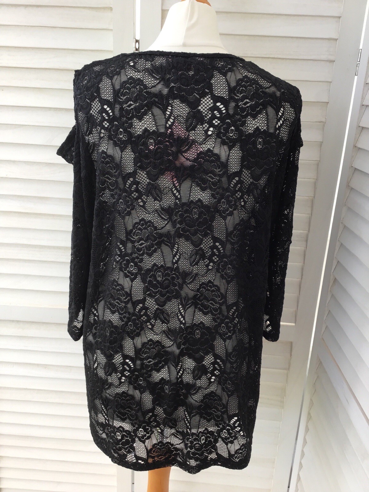 MICHELE HOPE Collection Black Sheer Lace Cold Shoulder Tunic Top Blouse ...