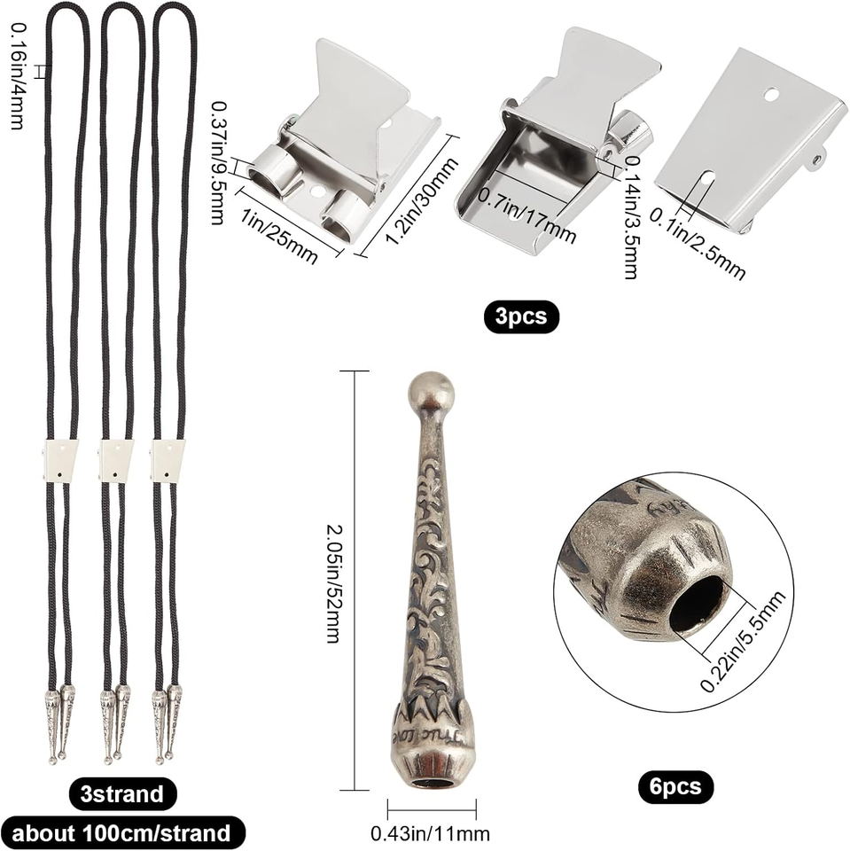 3 Sets Iron Bolo Tie Findings Kit Sterling Silver Plated Parts round ...