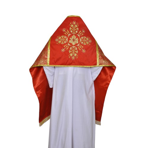 Metallic RED Humeral Veil with IHS embroidery, voile huméral, velo ...