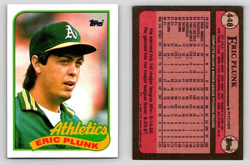 Eric Plunk Pitcher Oakland Athletics Topps Baseball 1989 Card 448 ...