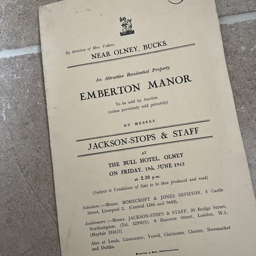 1953 Auction Catalogue For Emberton Manor Emberton Near Olney ...