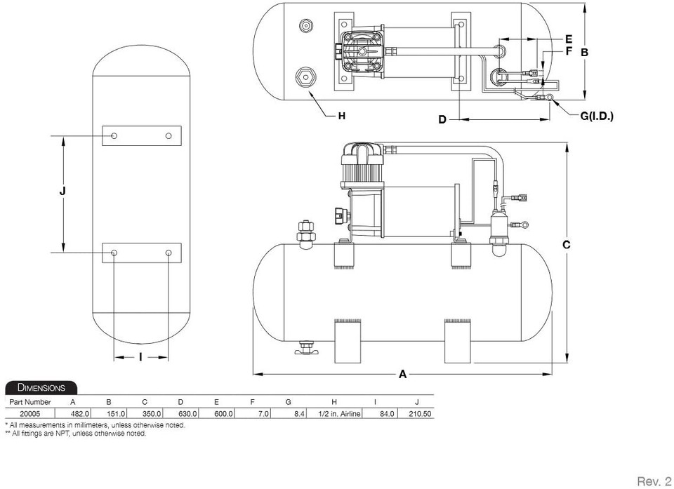 Viair 2 Gallon Tank Kit With 12V High Flow 150 psi Air Compressor 20005 ...