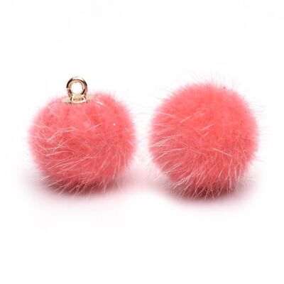 Handcrafted Salmon Pink Vegan Faux Mink Fur Fuzzy Ball Pendants Charms ...