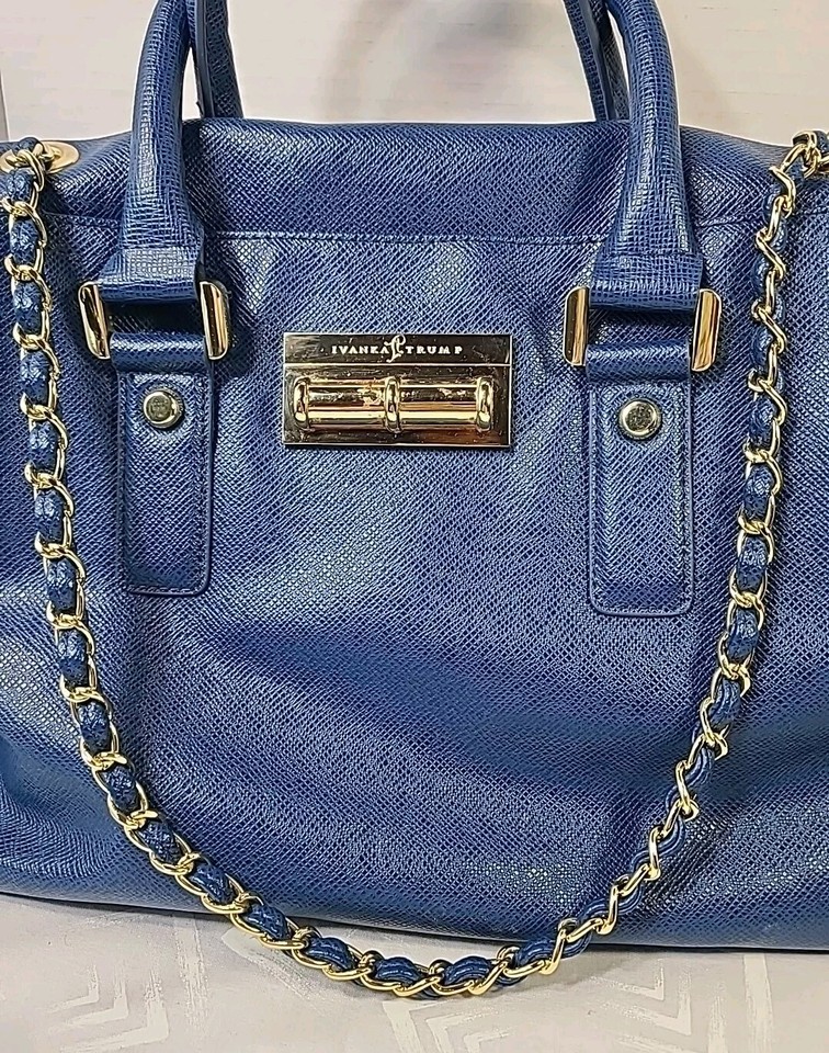 Ivanka Trump Triple Compartment Blue Gold Hardware Hand Bag Shoulder ...