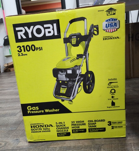 RYOBI Gas Pressure Washer 3100 PSI 2.3 GPM 167cc Honda Engine w/ 5-in ...