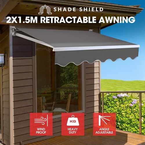 SHADE SHIELD Retractable Folding Arm Awning Outdoor Sunshade Canopy 2x1 ...