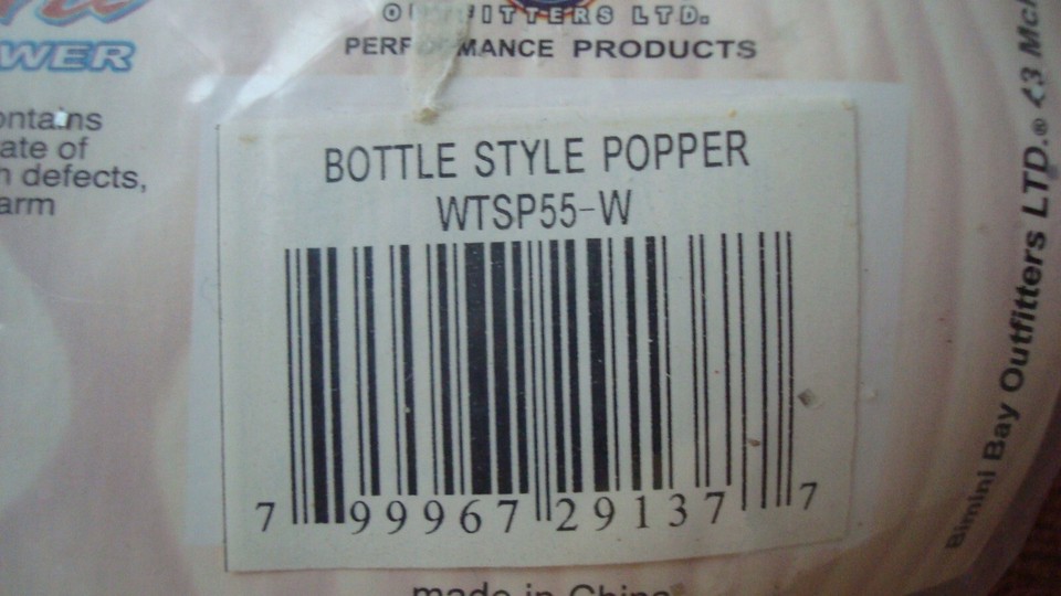 Tsunami Wood Timber Lure Bottle Popper 5.5" 2.25oz WHITE WTSP55-W ...