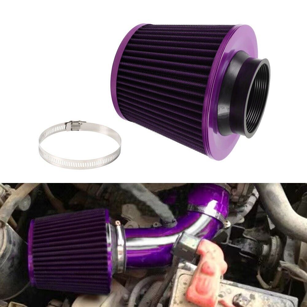 Purple 3" 76mm High Flow Inlet Cold Air Intake Cone Replacement Dry Air ...