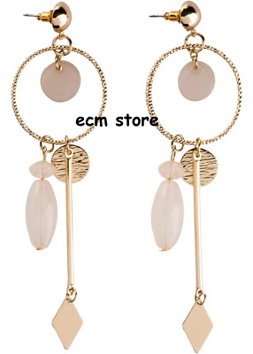 Boucles D'Oreilles Mode Avec Longs Pendentifs Métal Tons Dorés-Crèmes ...