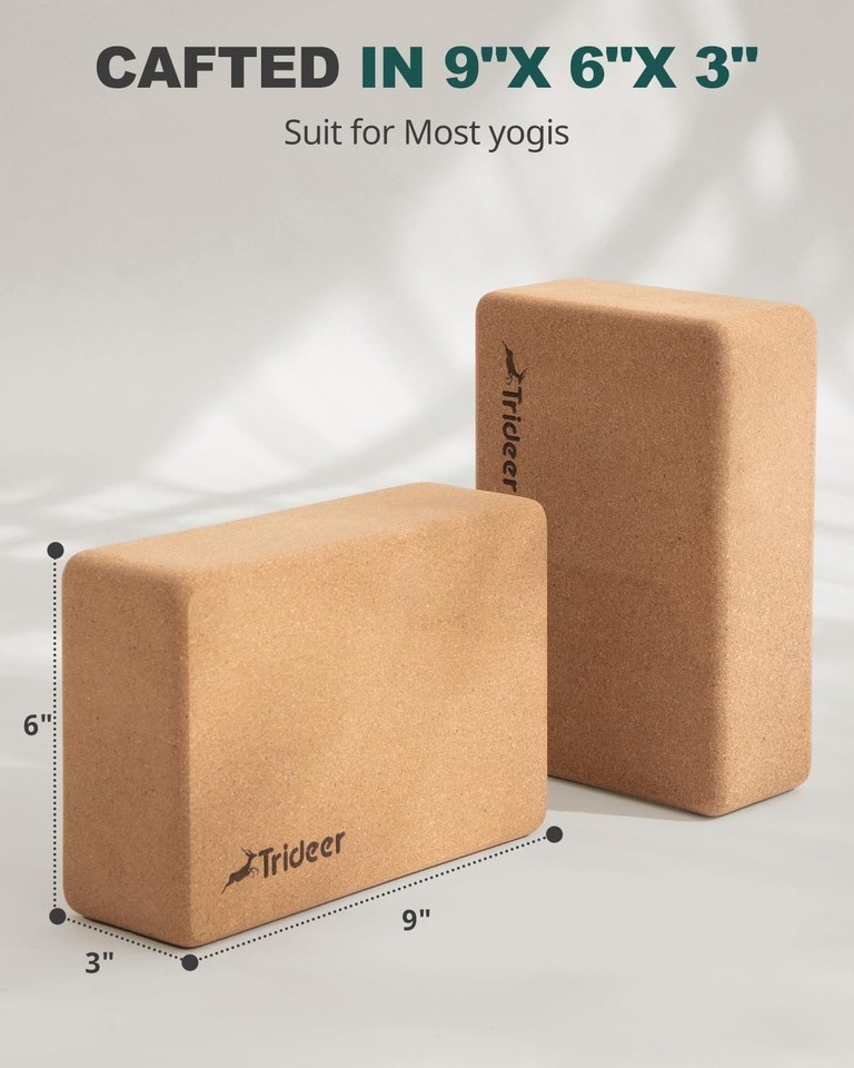 2 Pack High Density Cork Yoga Blocks - Perfect for Yoga, Pilates ...