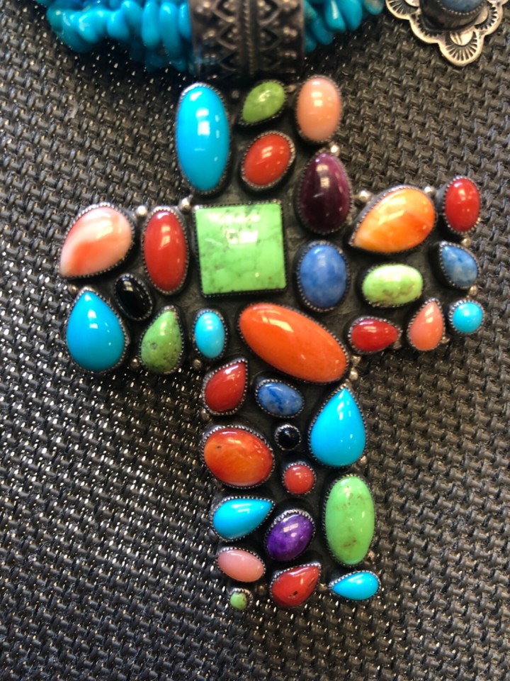 LEO FEENEY Multi Stone cross and multi strand necklace with silver ...