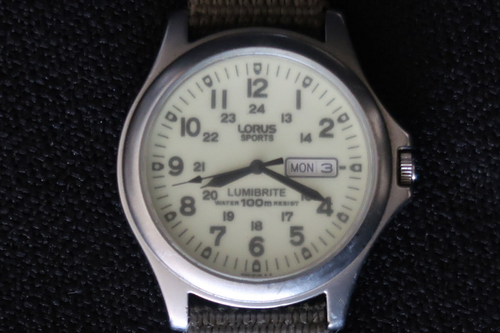 LORUS LUMBRITE MILTARY WATCH VX33-X068 GREEN BLACK TWENTY FOUR HOUR ...