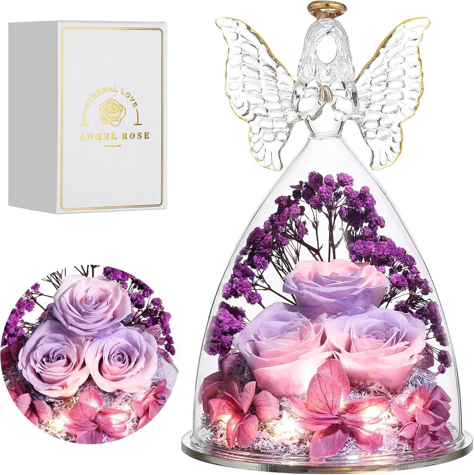 Christmas Rose s for Women Preserved Real Flower in Glass Angel ...