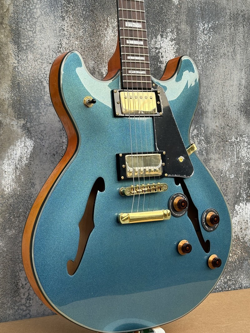 Metallic Blue Electric Guitar Semi-Hollow F-holes and mahogany sustain ...