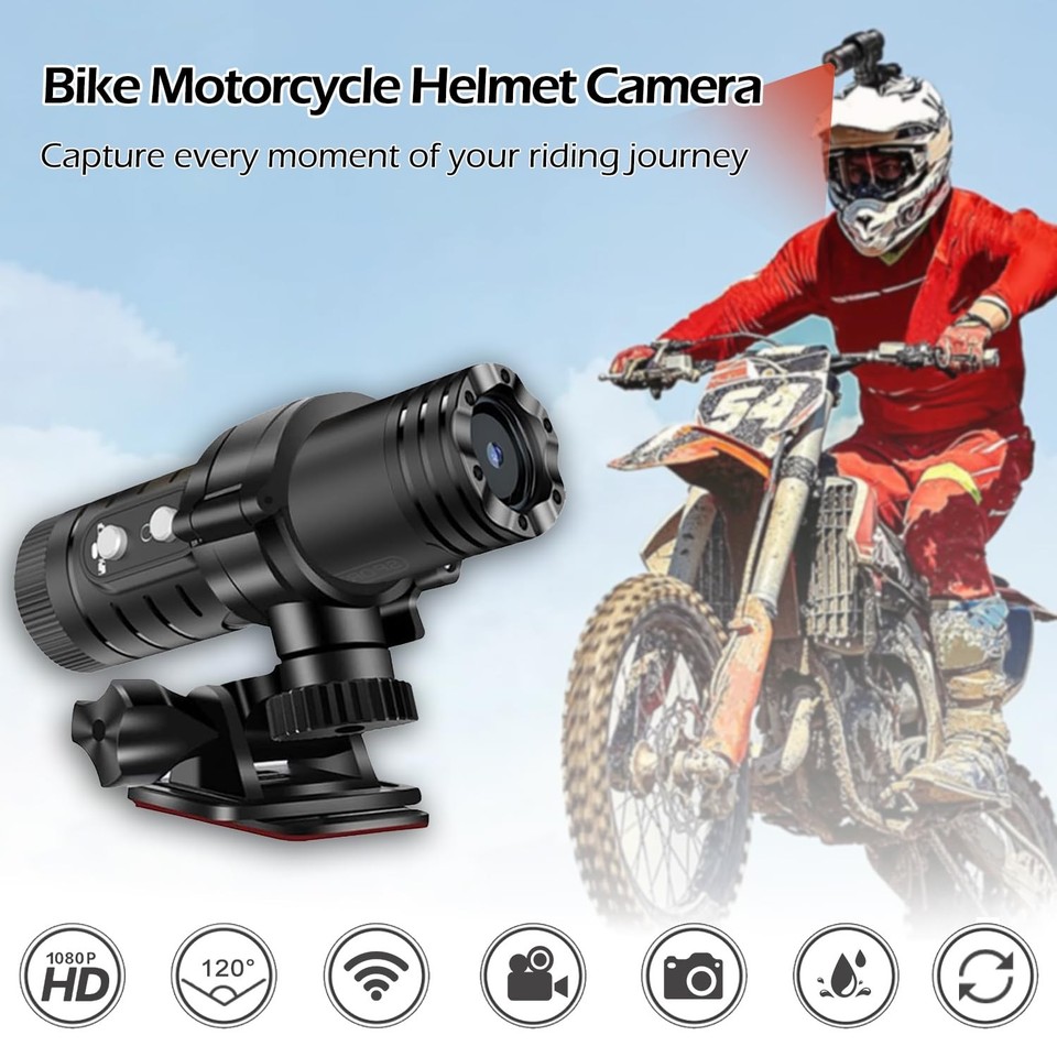 WiFi Motorcycle Helmet Camera, HD 1080P Bike Video Camera, IP66 ...