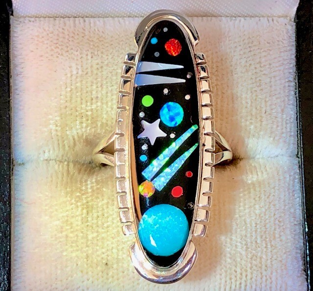STRIKING Knuckle Long Cool NASA ring Ladies 8 Opal Turquoise Mars Comet *VIDEO* | eBay