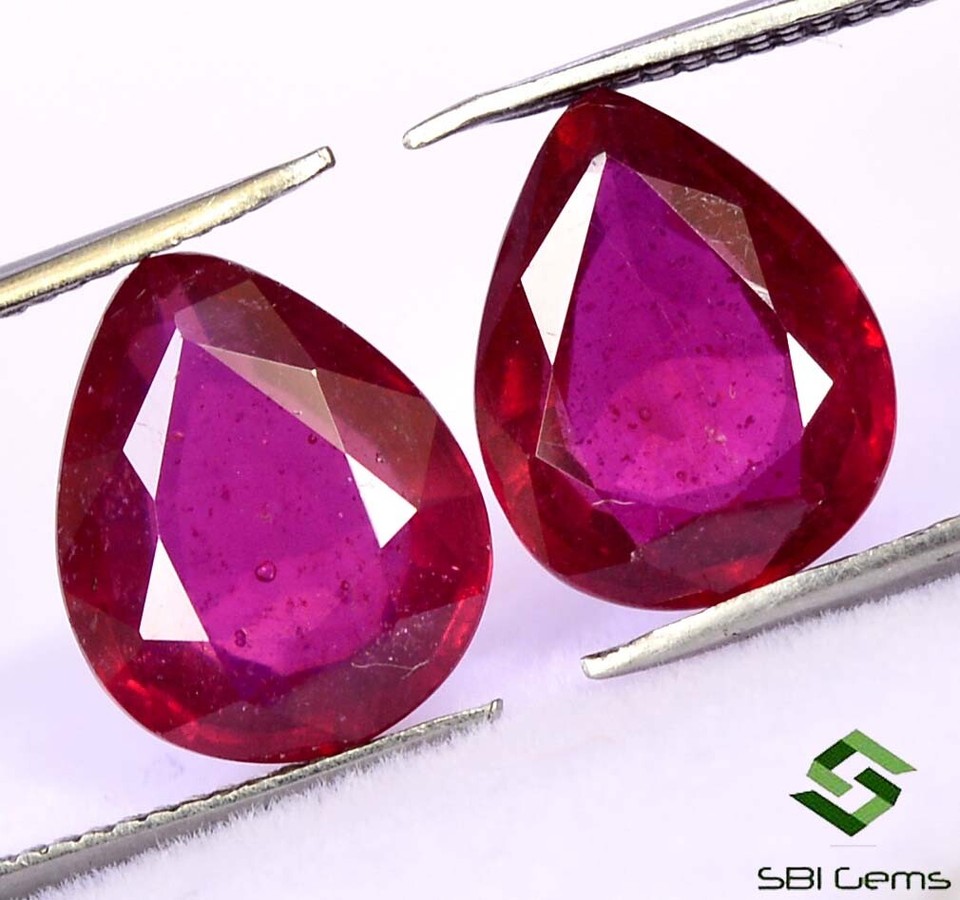 10x8 mm Natural Ruby Pear Cut Pair 5.76 Cts Calibrated Loose Gemstones ...