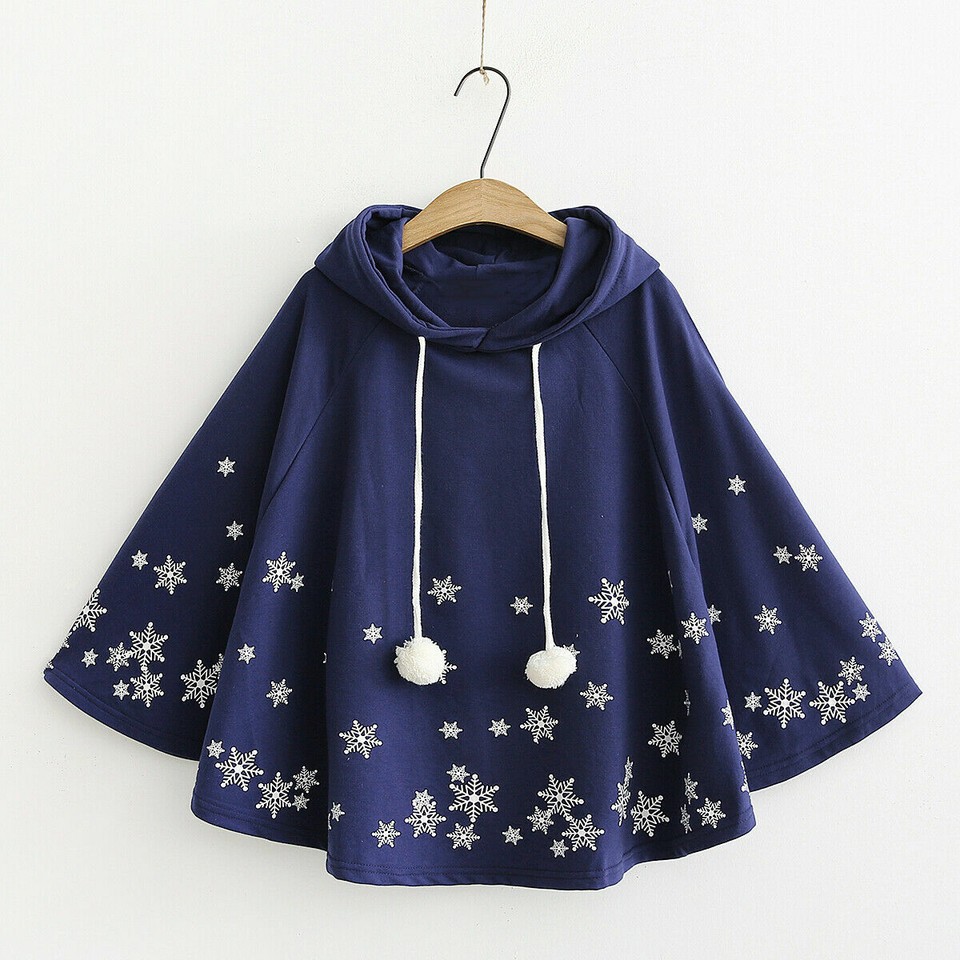 Lady Girl Cute Cloak Snowflake Hoodie Coat Loose Tops Poncho Kawaii ...