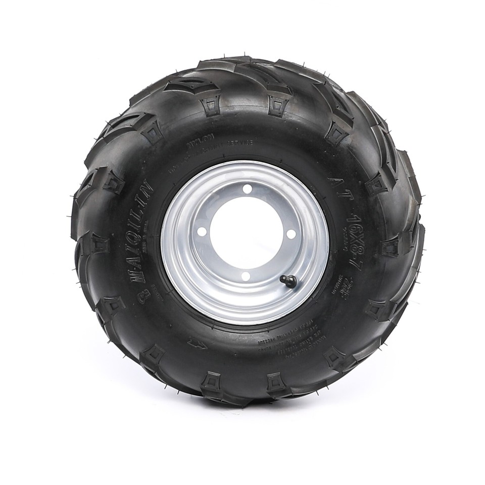 16x8-7 ATV Tires 4 Lug Rims Wheels + Rear Axle Hub Go Kart Quad ...