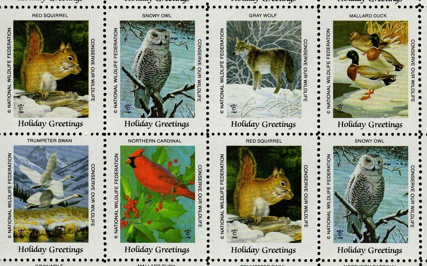 1988 National Wildlife Federation Christmas Sheet of 30 NWF Stamps MNH ...