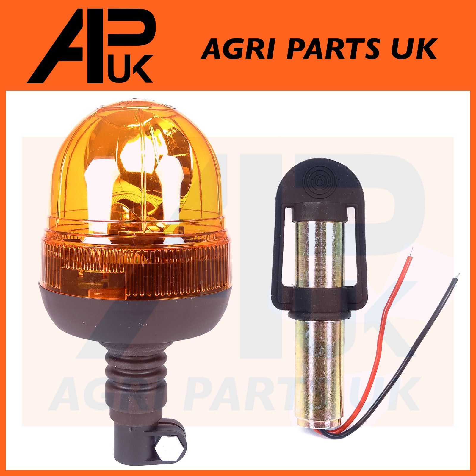 Flexible Flashing Amber Beacon Tractor Warning Light + Weld on DIN Pole ...