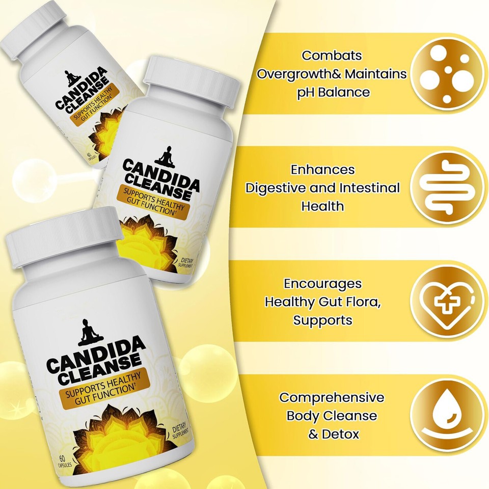 Candida Cleanse Gut & Colon Support 60 Capsules For Women & Men, Fast ...