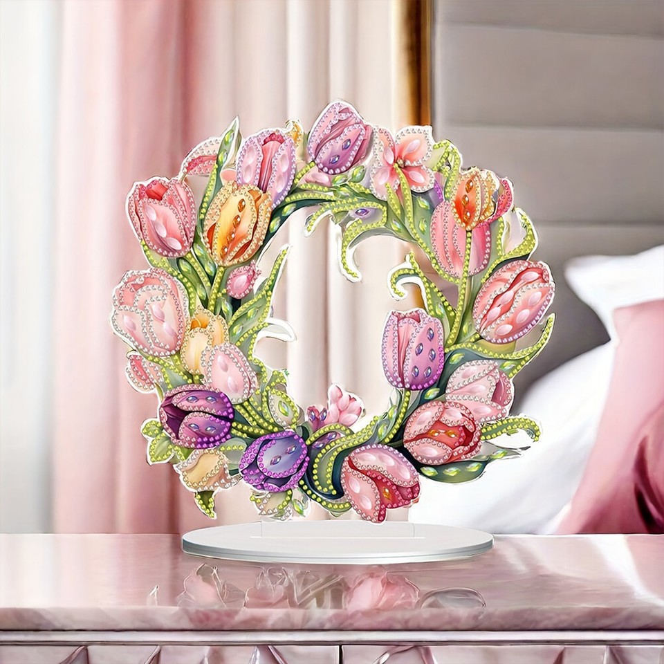 2D Flat DIY Tulip Wreath Desktop Diamond Art Kits Bedroom Table ...