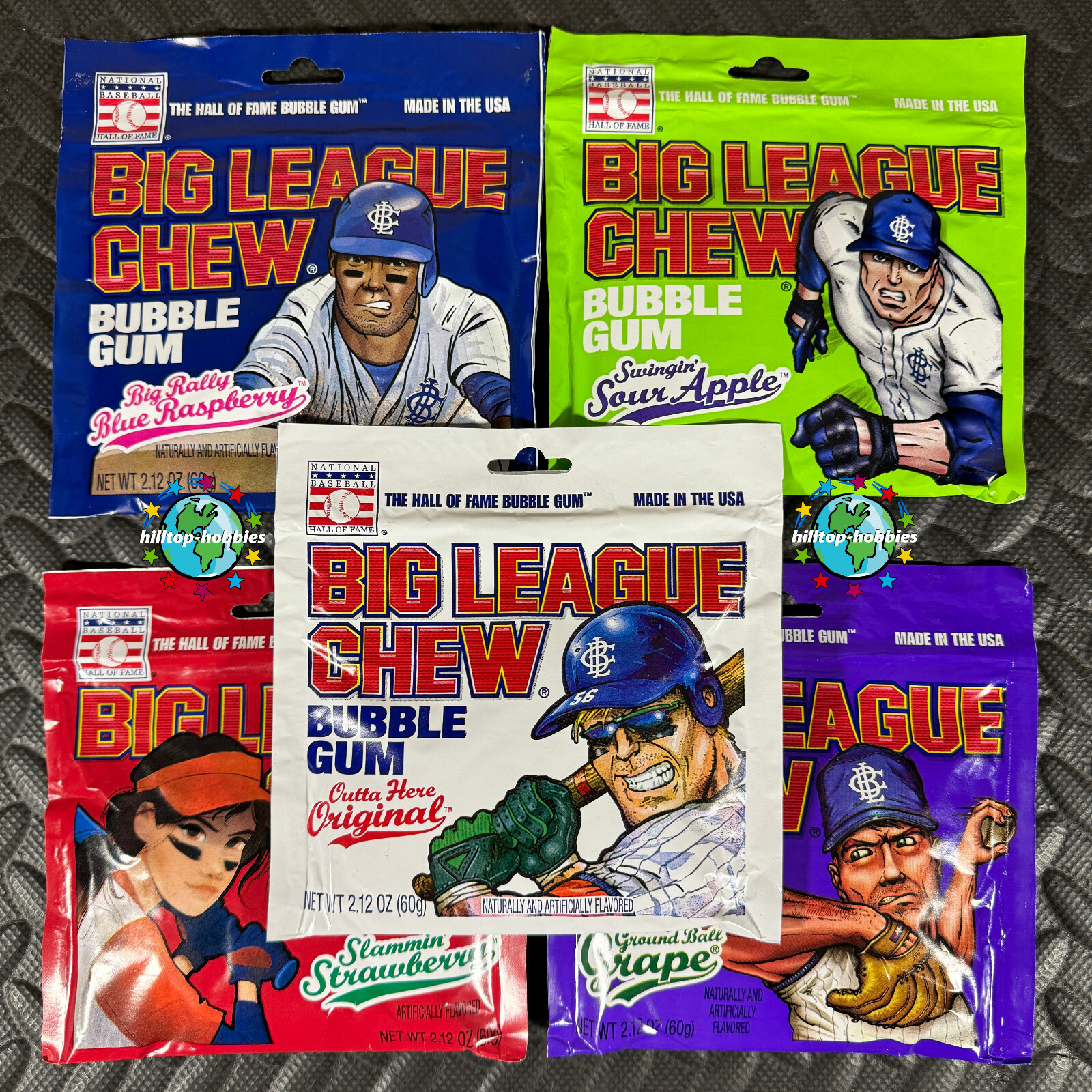 5-PACK LOT OF BIG LEAGUE CHEW SHREDDED BUBBLE GUM ORIGINAL/GRAPE/APPLE ...