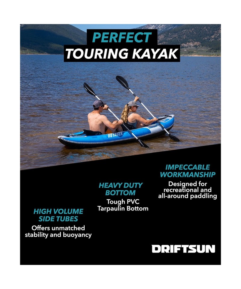 Driftsun Voyager Inflatable Kayak 2 Person Tandem, Foldable Kayaks for ...