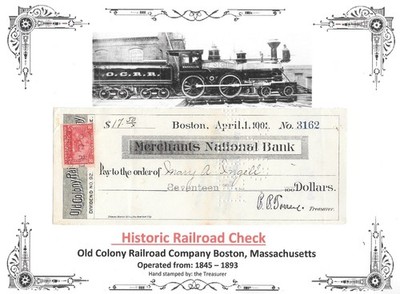 1901 Merchants National Bank Check Lot#54, Old Colony Railroad Co ...
