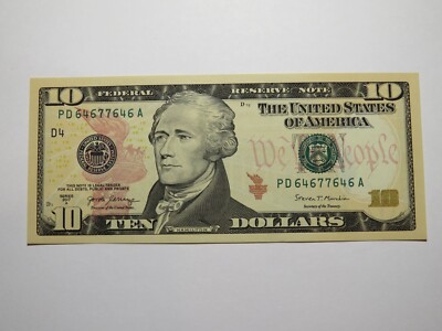 $10 2017-A Radar Serial Number Federal Reserve Currency Bank Note Bill ...