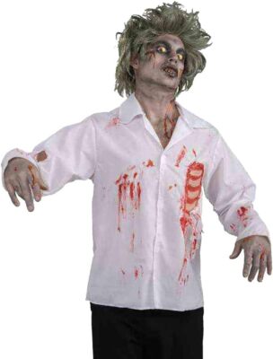 Zombie Shirt Bloody Ribs Wound Fancy Dress Halloween Adult Costume ...