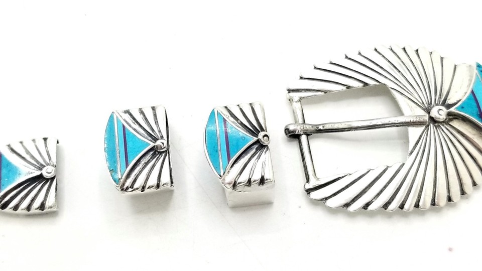 Native American Sterling Silver / Turquoise Vintage 4pc Ranger Belt ...