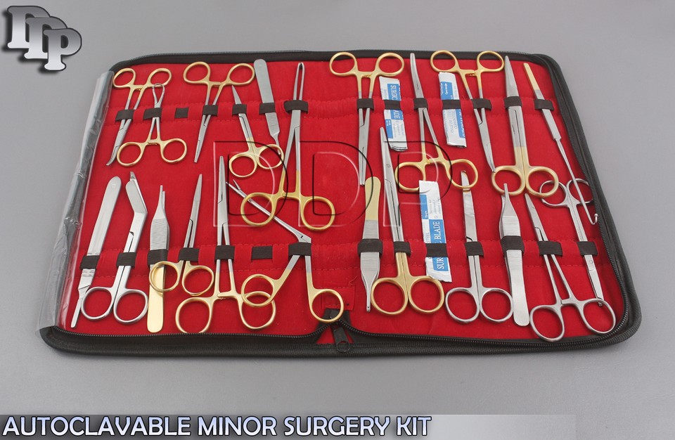 53 PCS GOLD HANDLE+O.R GRADE AUTOCLAVABLE MINOR SURGERY SURGICAL ...