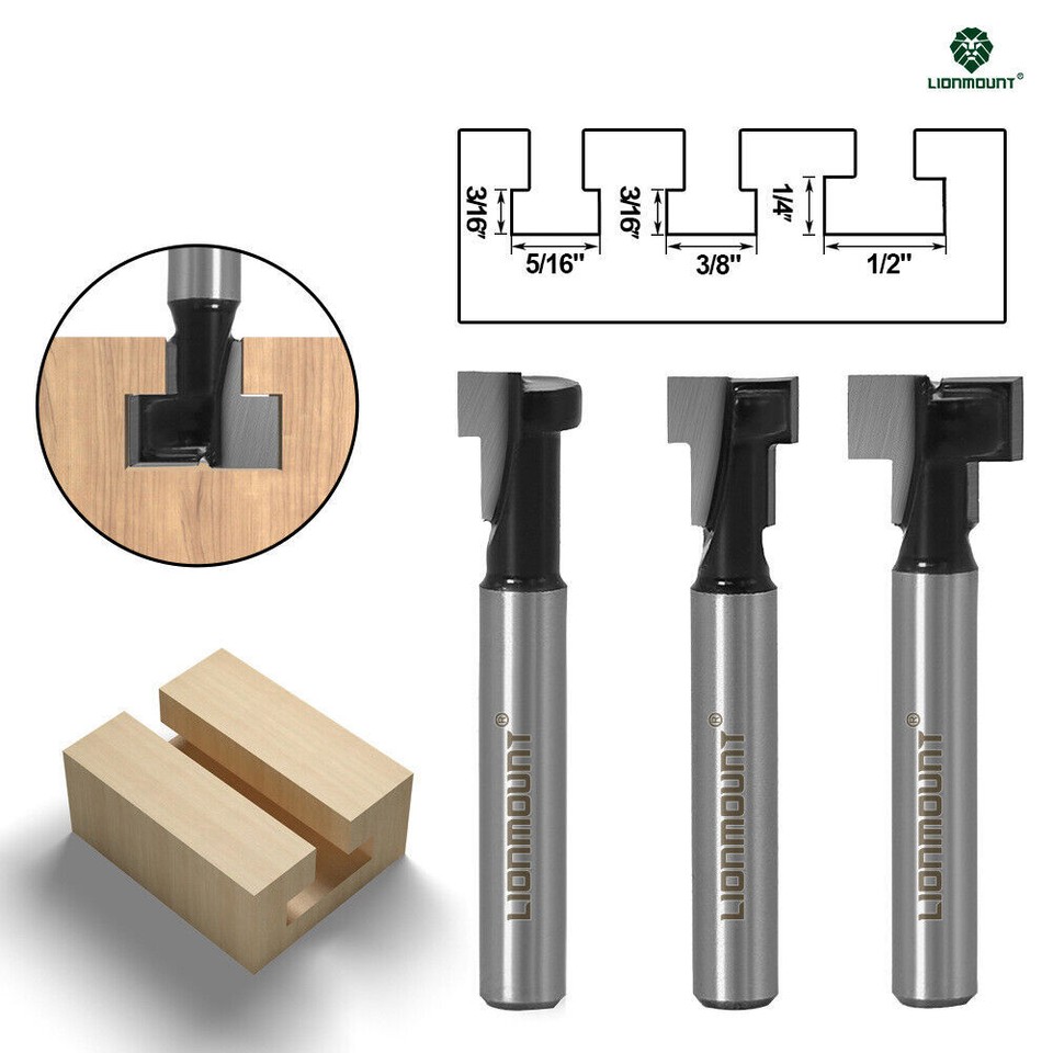 3pcs 1/4 Shank Keyhole T-Slot Router Bits SET HEX Bolt TCT 3/8" 5/16" 1 ...
