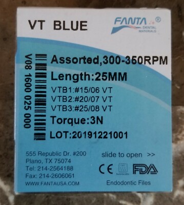 Dental Endo Rotary VT Blue NiTi Files 25 mm Beat Vortex Root Canal USA ...