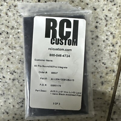 Rci Custom All Pro Sound Black Anodized Plate Av5.3 LJ-01 Thru -LJ-03 ...