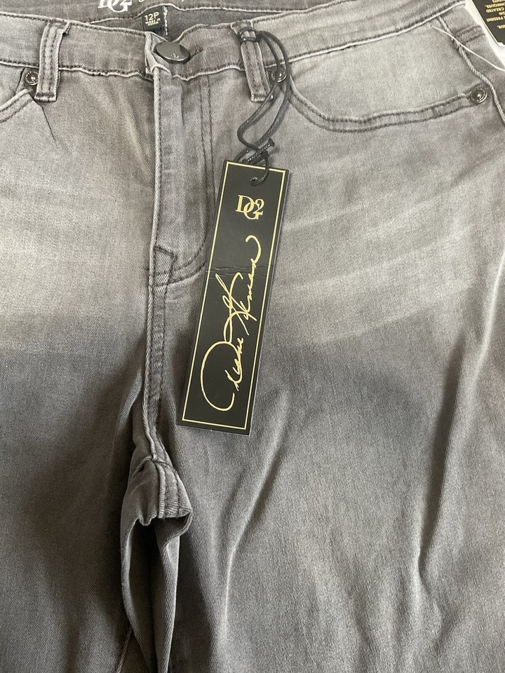 DG2 Diane Gilman Jeans Pull On Grey Stone Wash Size 12P Straight Leg ...