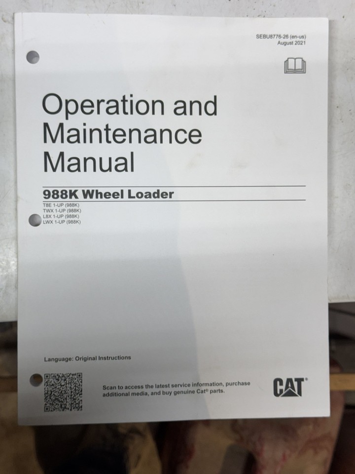 CATERPILLAR 988K WHEEL LOADER OPERATION & MAINTENANCE BOOK MANUAL ...
