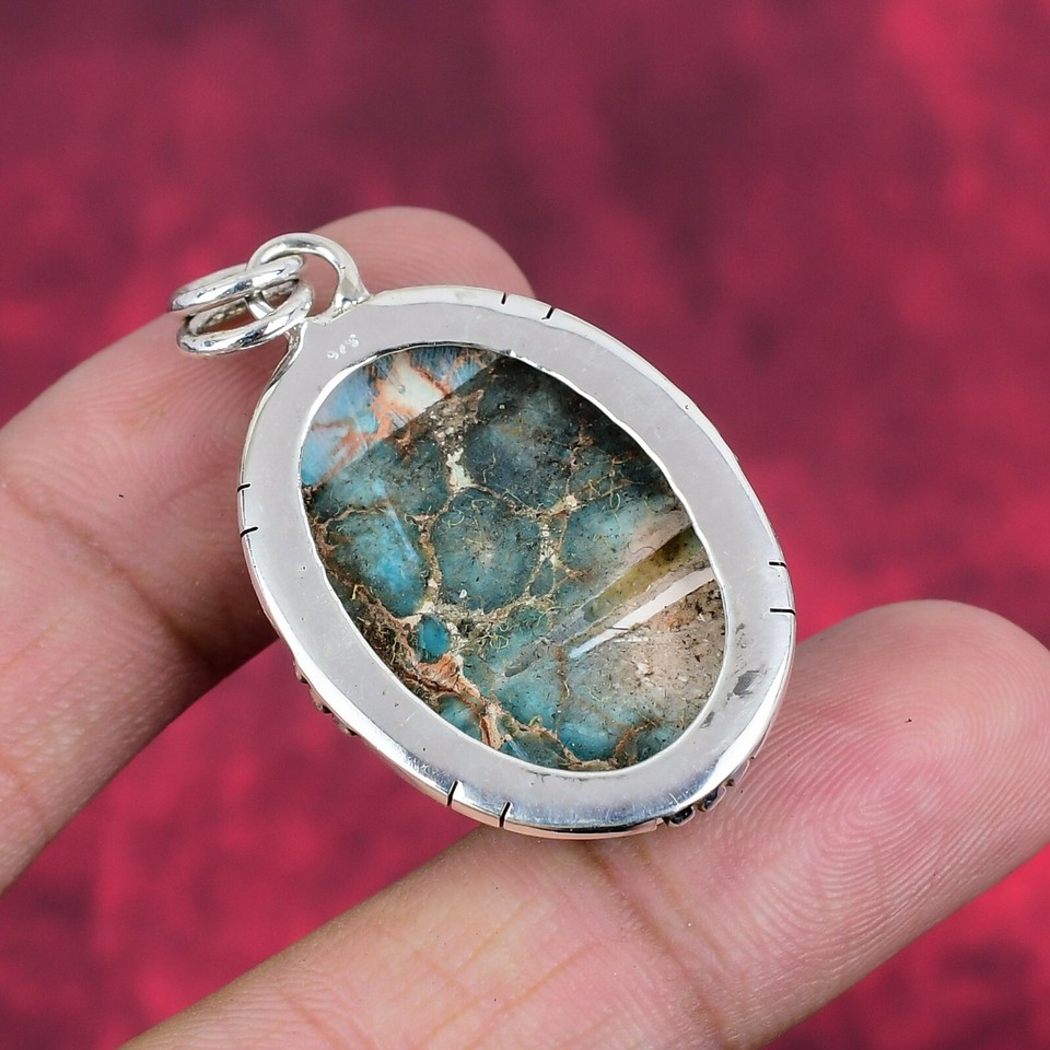 Blue Sea Sediment Gemstone Handmade 925 Sterling Silver Bohemian ...