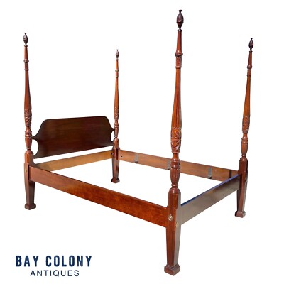CHIPPENDALE STYLE QUEEN SIZE CHERRY RICE CARVED PLANTATION STYLE FOUR ...