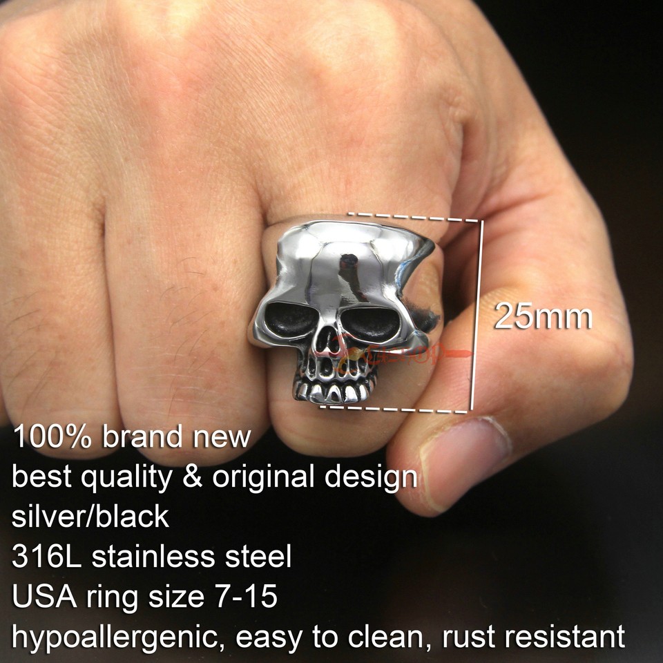 Stainless Steel Skull Men's Ring Gothic Punk Walking Evil Dead Death ...