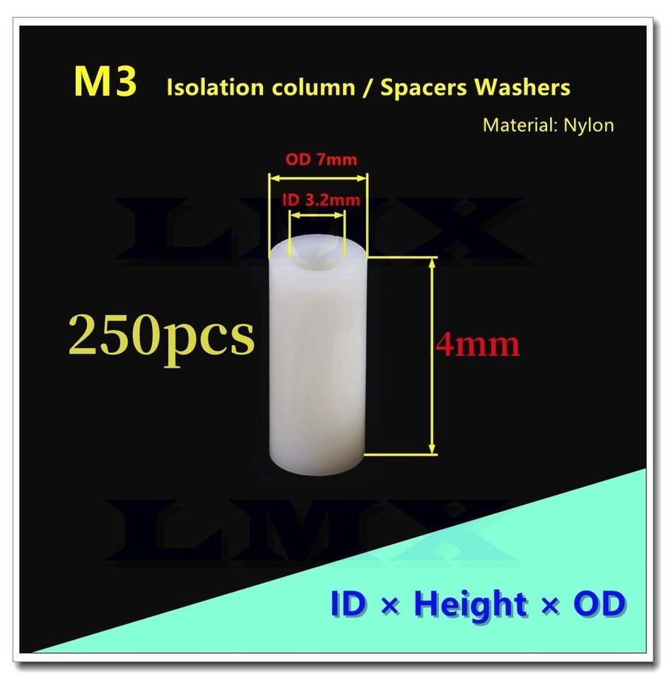 Plastic Nylon Round Non-Thread Column Standoff Spacer ABS Washer Black ...